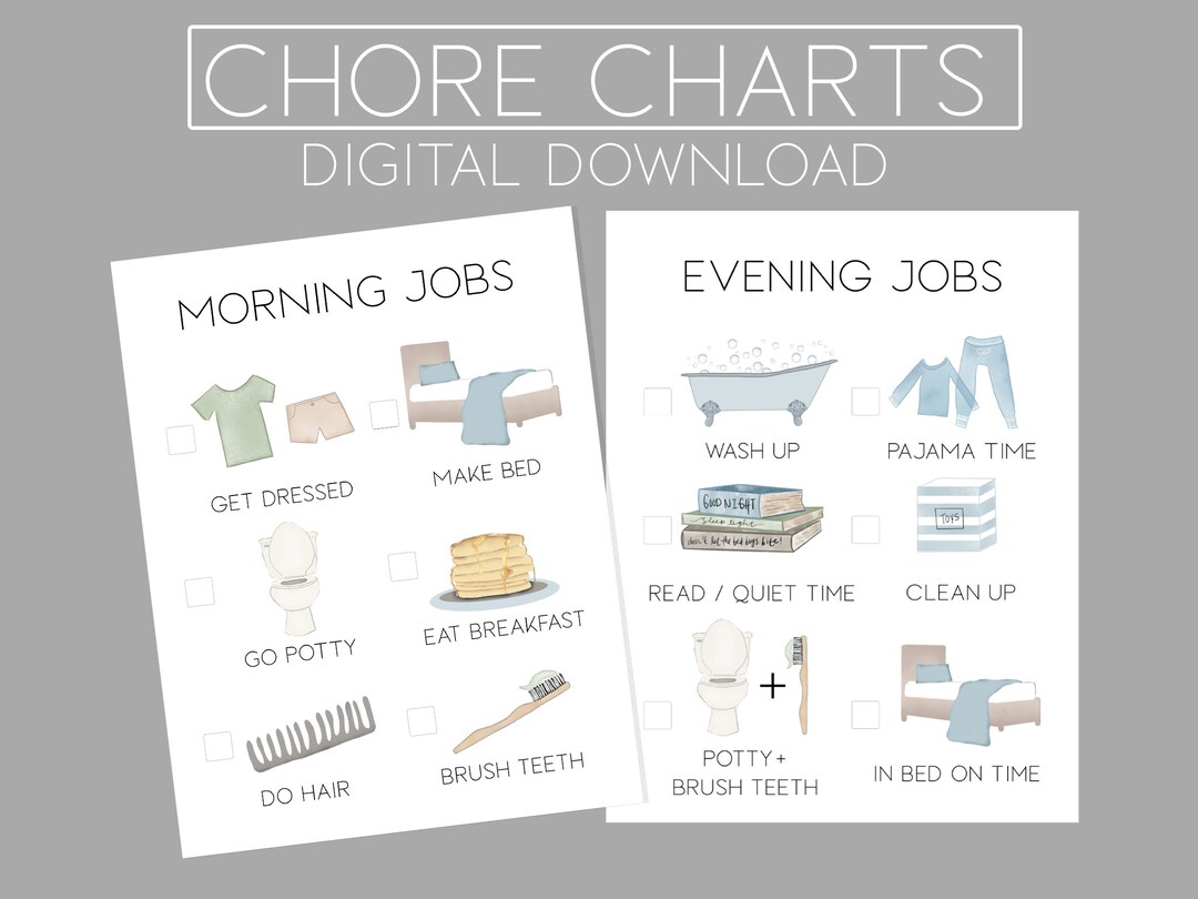 Kids Morning and Evening Chore Chart, Boys Chore Chart, Simple ...