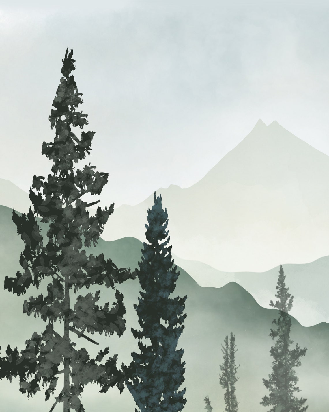 Woodland Forrest Mountain Watercolor Nursery Print Set Forest - Etsy