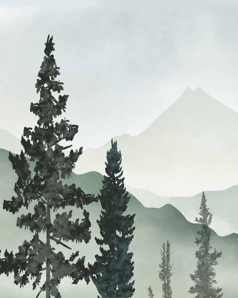 Woodland Forrest Mountain Watercolor Nursery Print Set Forest - Etsy