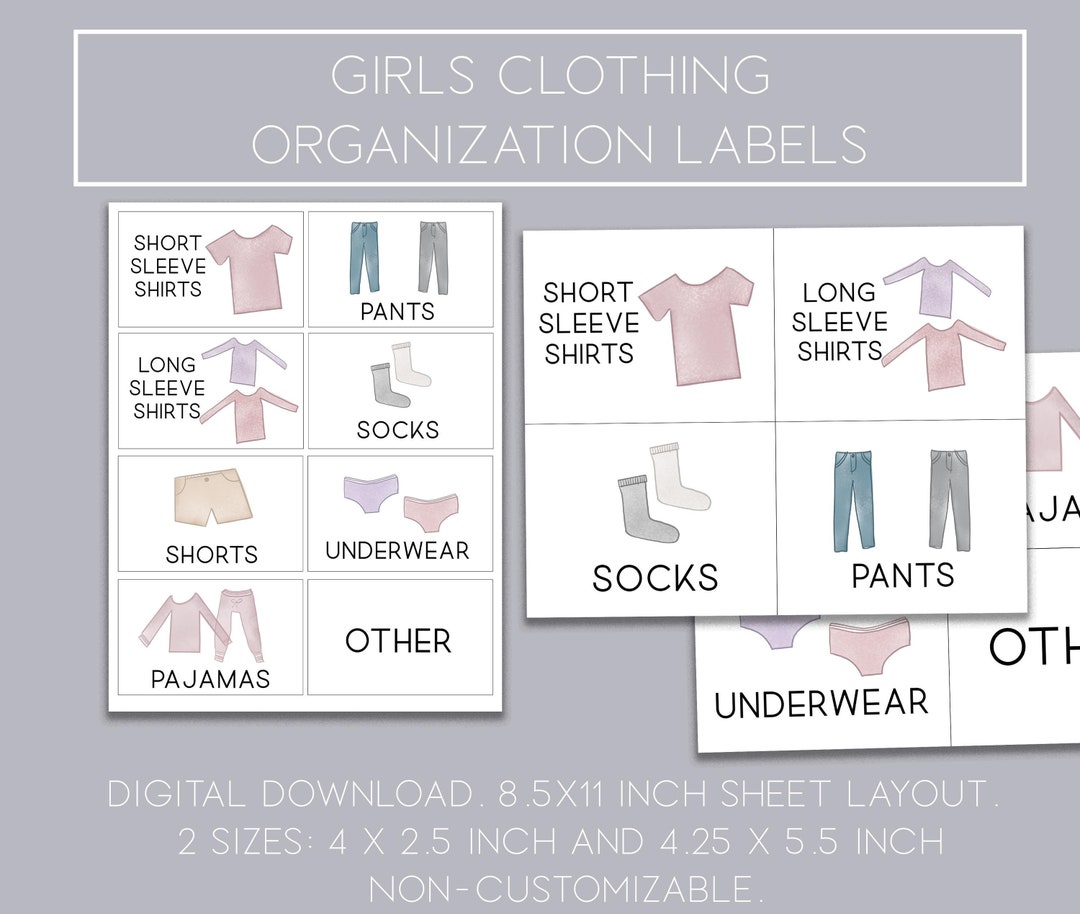 Kids Dresser Organization Labels DIGITAL DOWNLOAD, Kids Clothing Labels ...