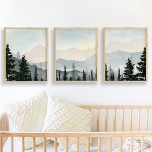 Woodland Forrest Mountain Watercolor Nursery 3 Print Set, Forest Wall ...