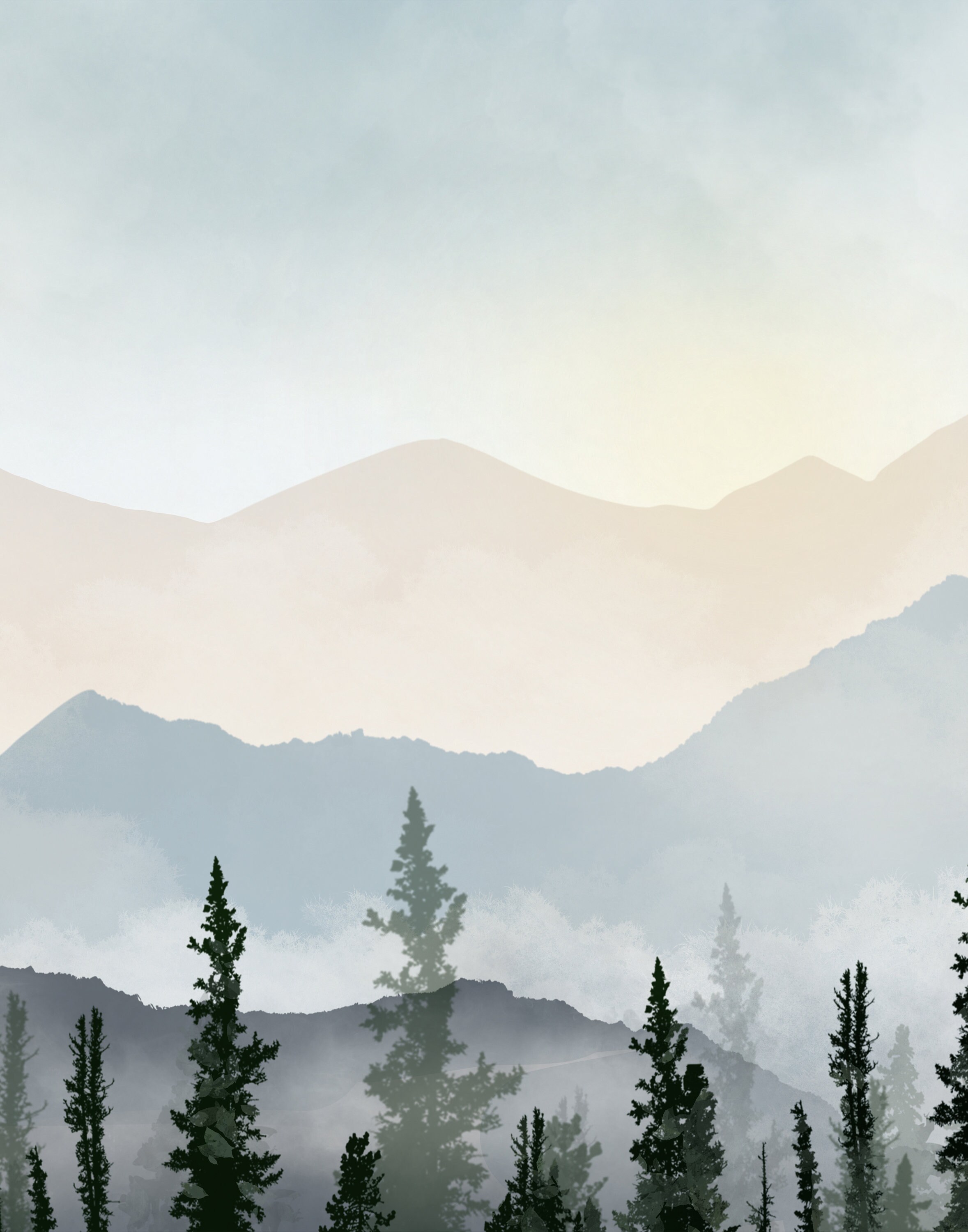 Woodland Forrest Mountain Watercolor Nursery Print Set Forest - Etsy