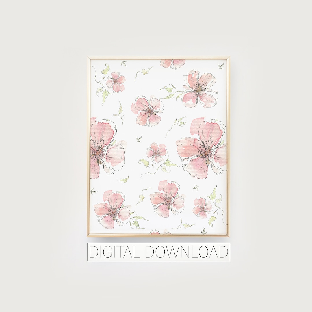 Pink and Green Watercolor Flower Print Instant Download, Floral Pattern ...