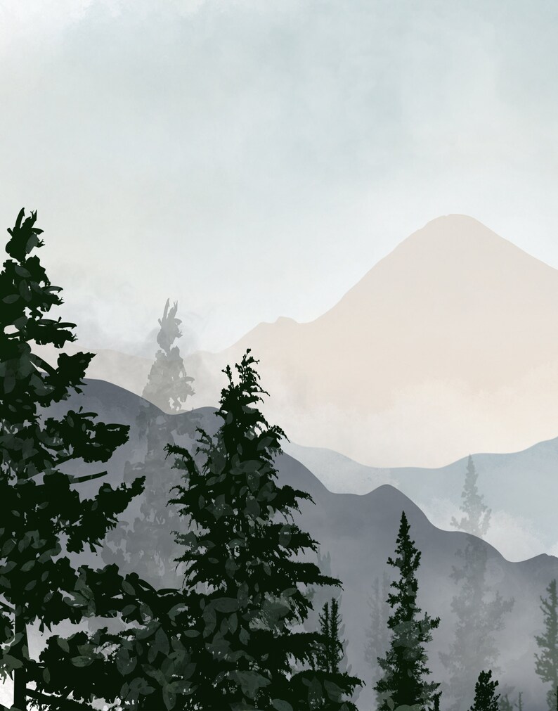 Woodland Forrest Mountain Watercolor Nursery 3 Print Set, Forest Wall ...