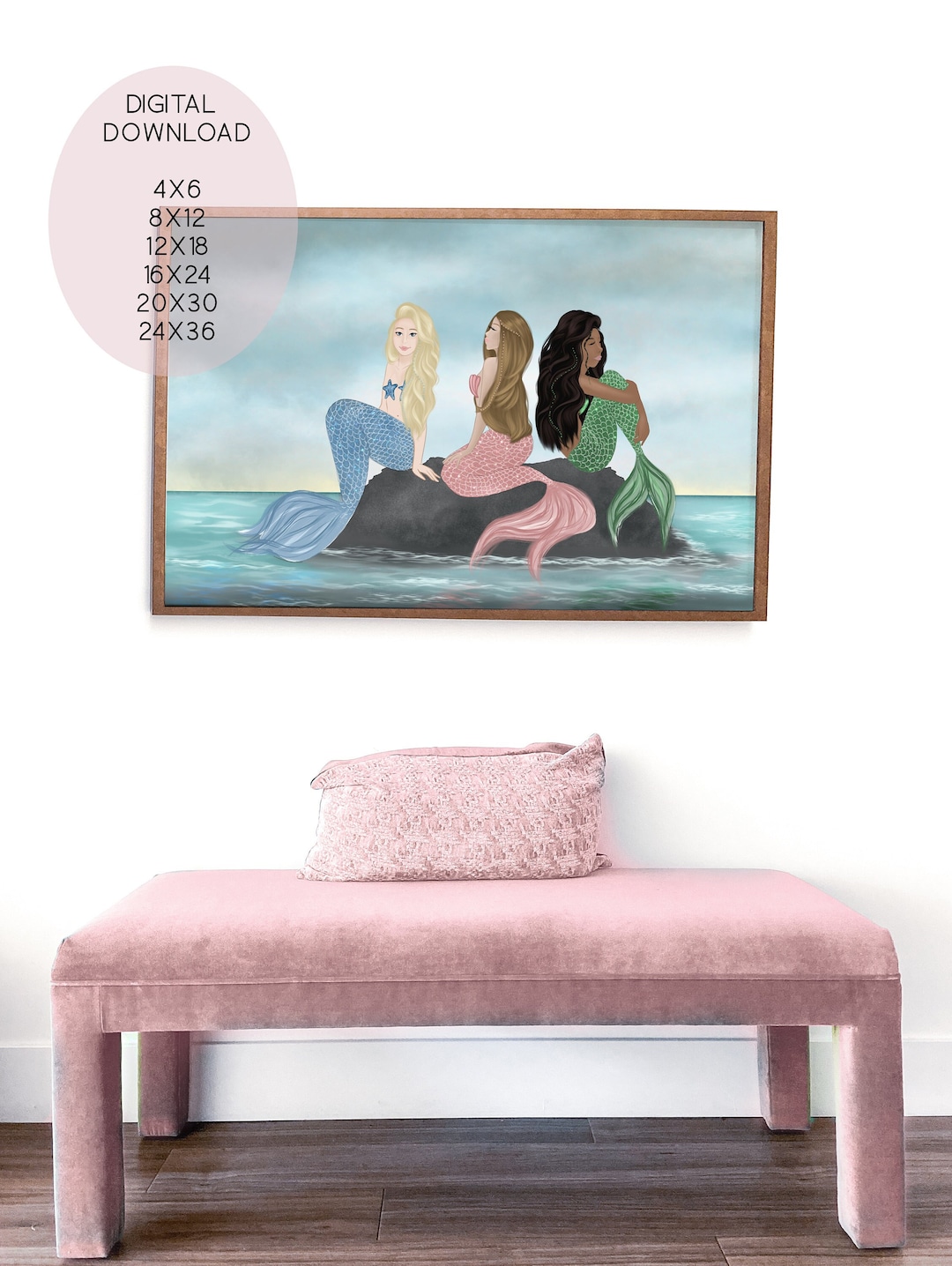 DIGITAL DOWNLOAD Large Mermaids Watercolor Printable, Nautical Mermaid ...