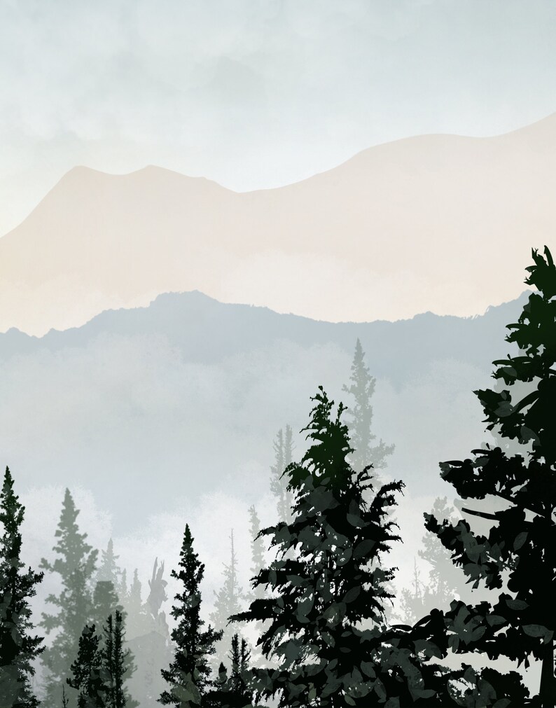 Woodland Forrest Mountain Watercolor Nursery 3 Print Set, Forest Wall ...