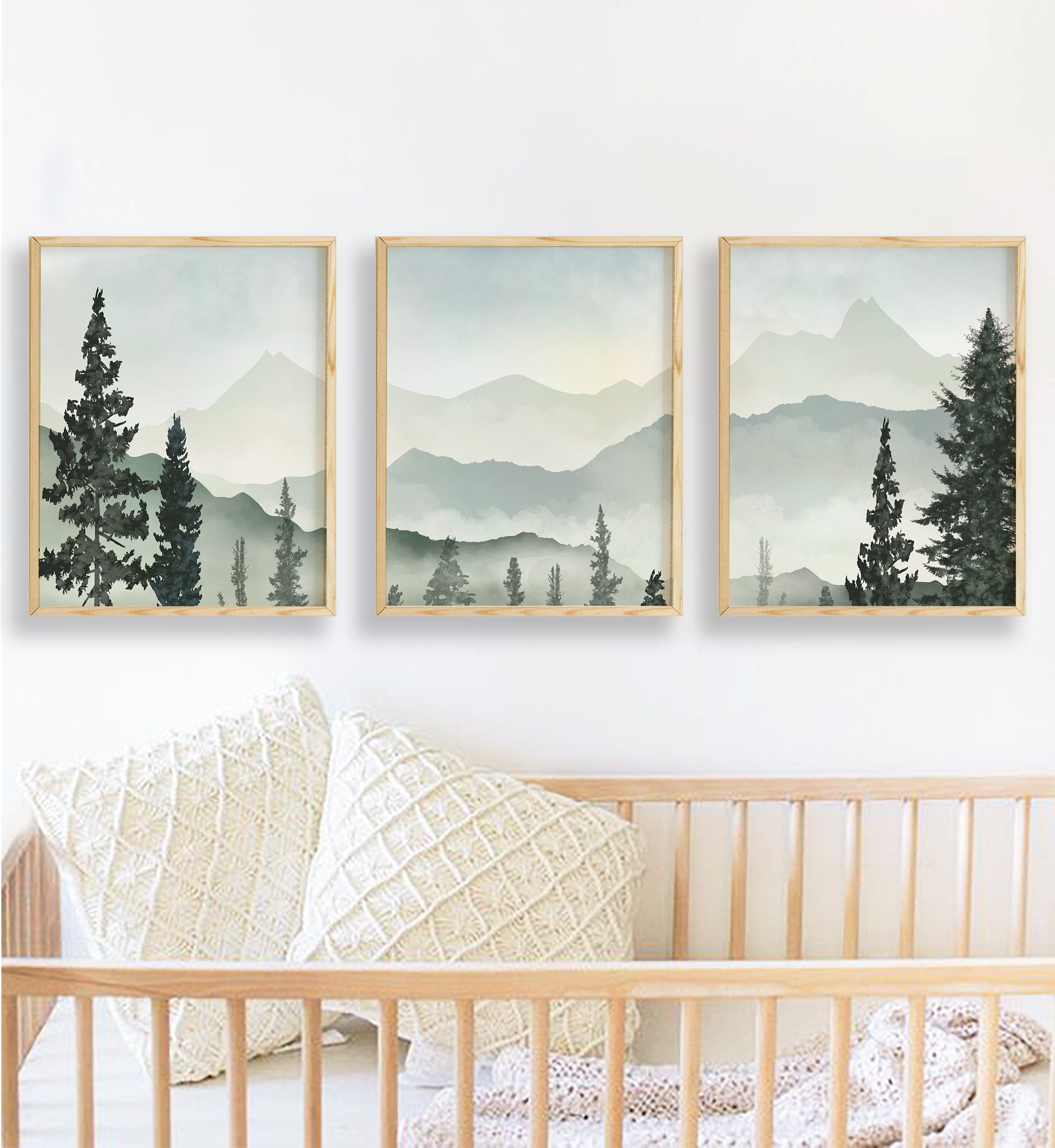 Woodland Forrest Mountain Watercolor Nursery Print Set Forest - Etsy