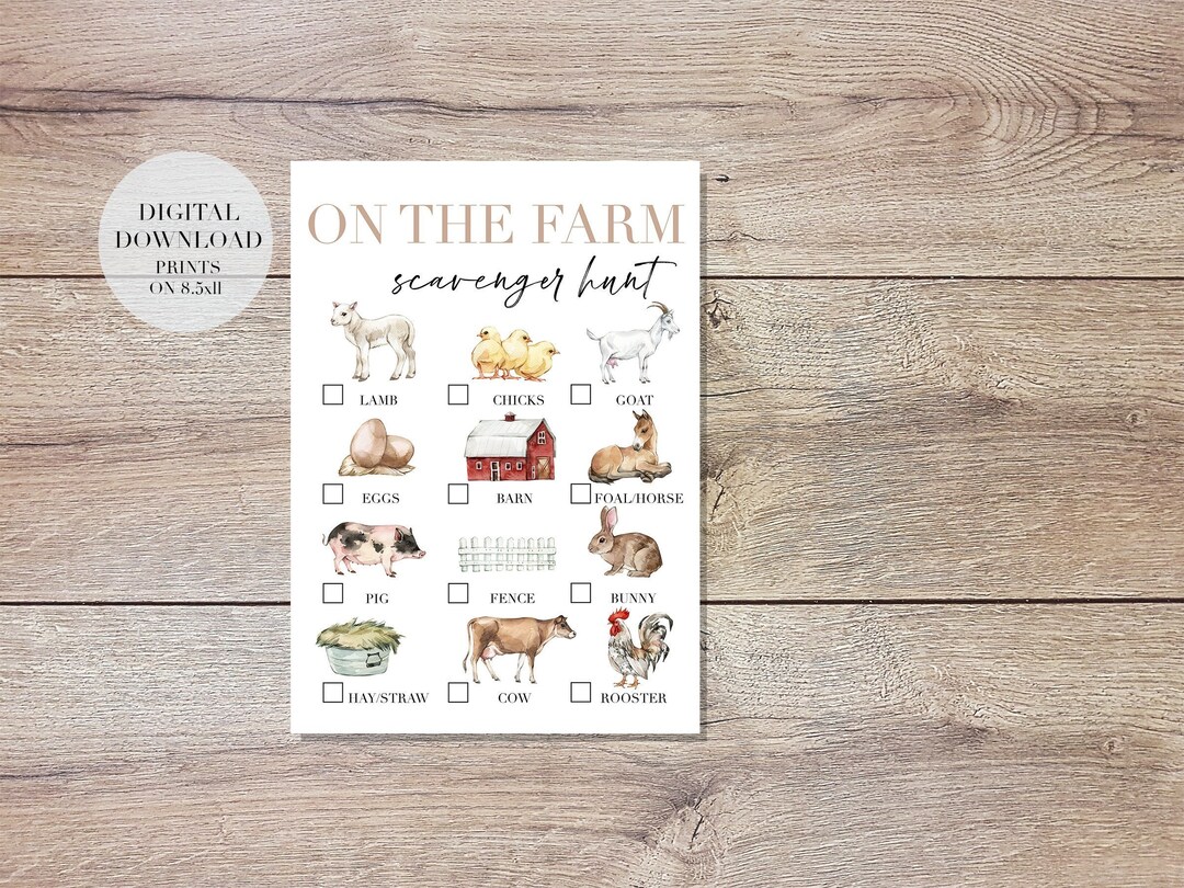 Printable Farm Scavenger Hunt for Kids, Farm Birthday Party Game, Farm ...