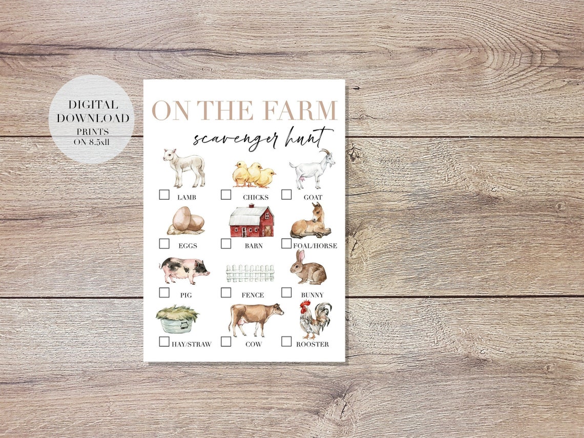 Printable Farm Scavenger Hunt for Kids Farm Birthday Party | Etsy