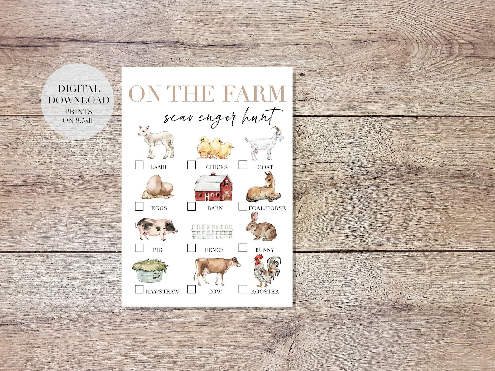 Printable Farm Scavenger Hunt for Kids Farm Birthday Party | Etsy