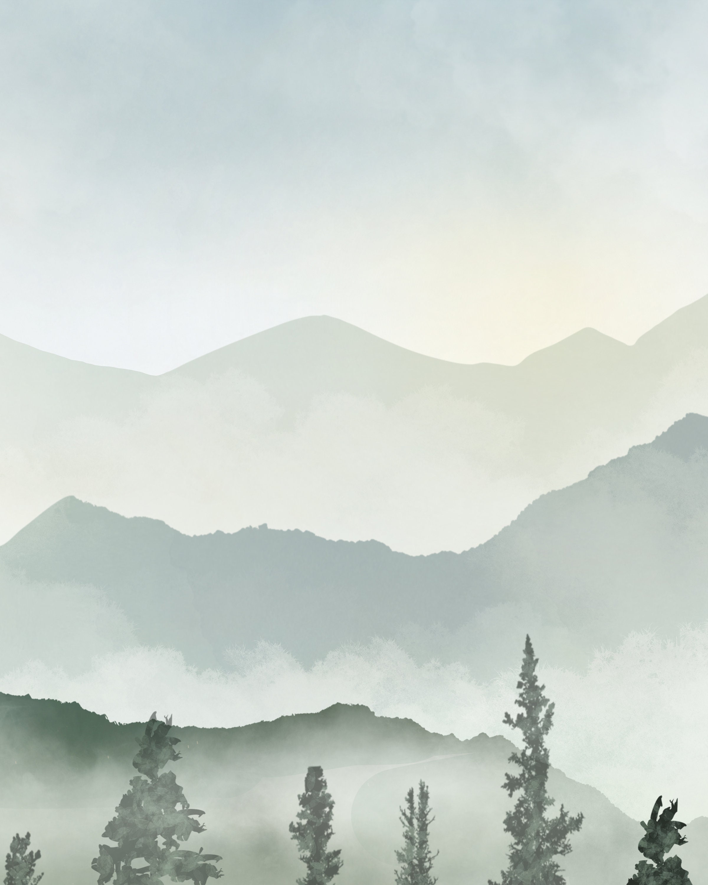 Woodland Forrest Mountain Watercolor Nursery Print Set Forest - Etsy