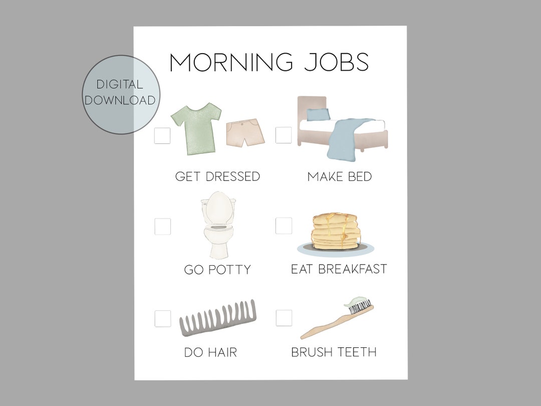 Kids Morning Chore Chart, Boys Chore Chart, Simple Childrens Routine ...