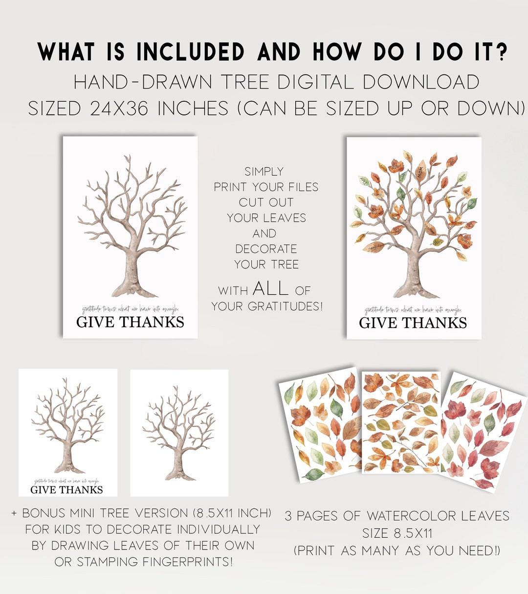 DIGITAL DOWNLOAD Gratitude Tree Engineer Prints 24x36 Inch / Watercolor ...