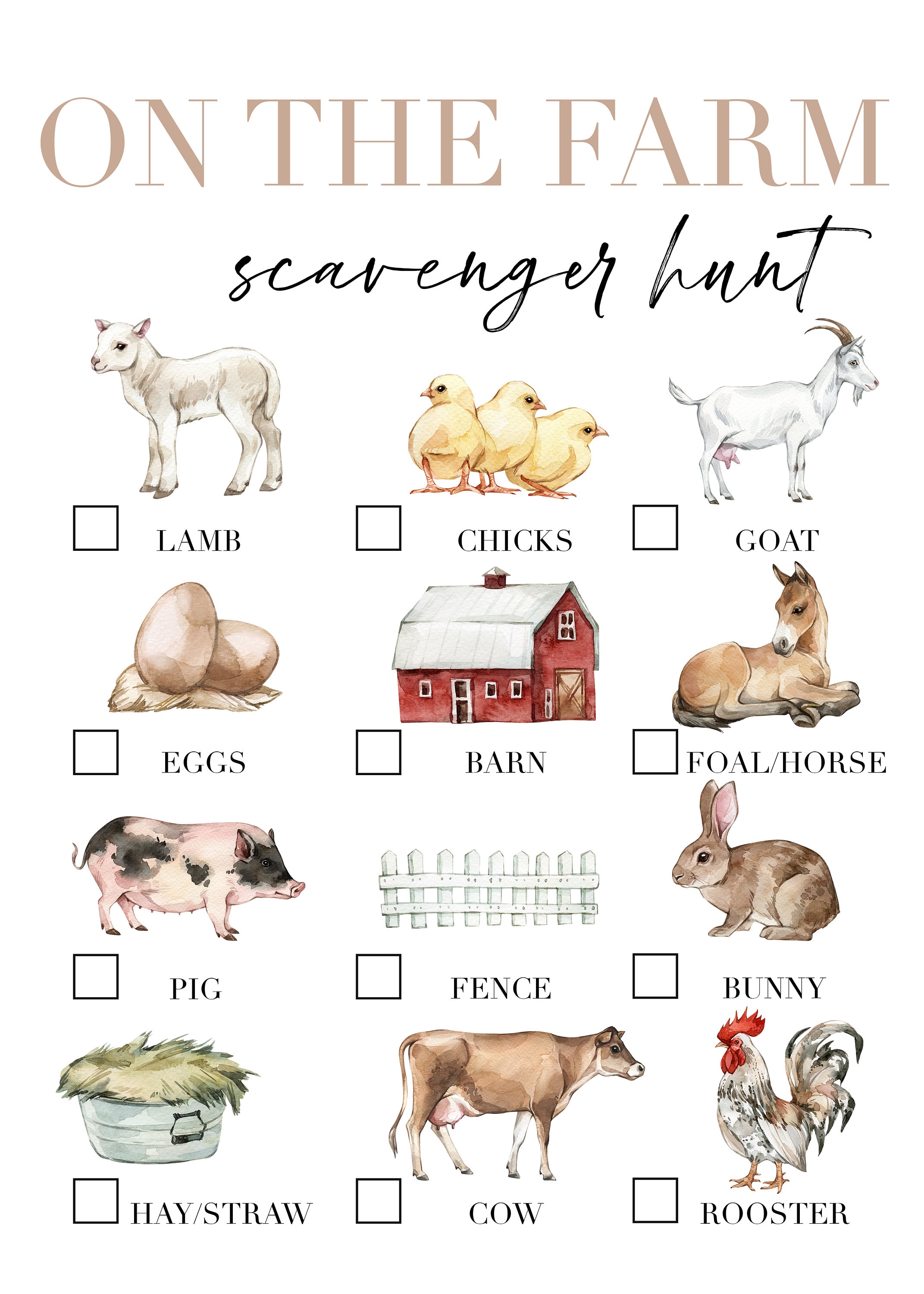 Printable Farm Scavenger Hunt for Kids Farm Birthday Party | Etsy