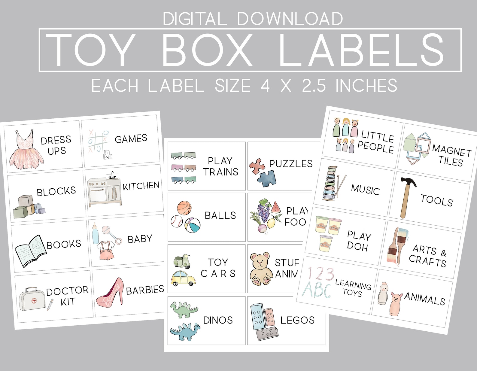 Kids Toy Room Organization Labels NO NUMBERS Storage Picture Printables ...