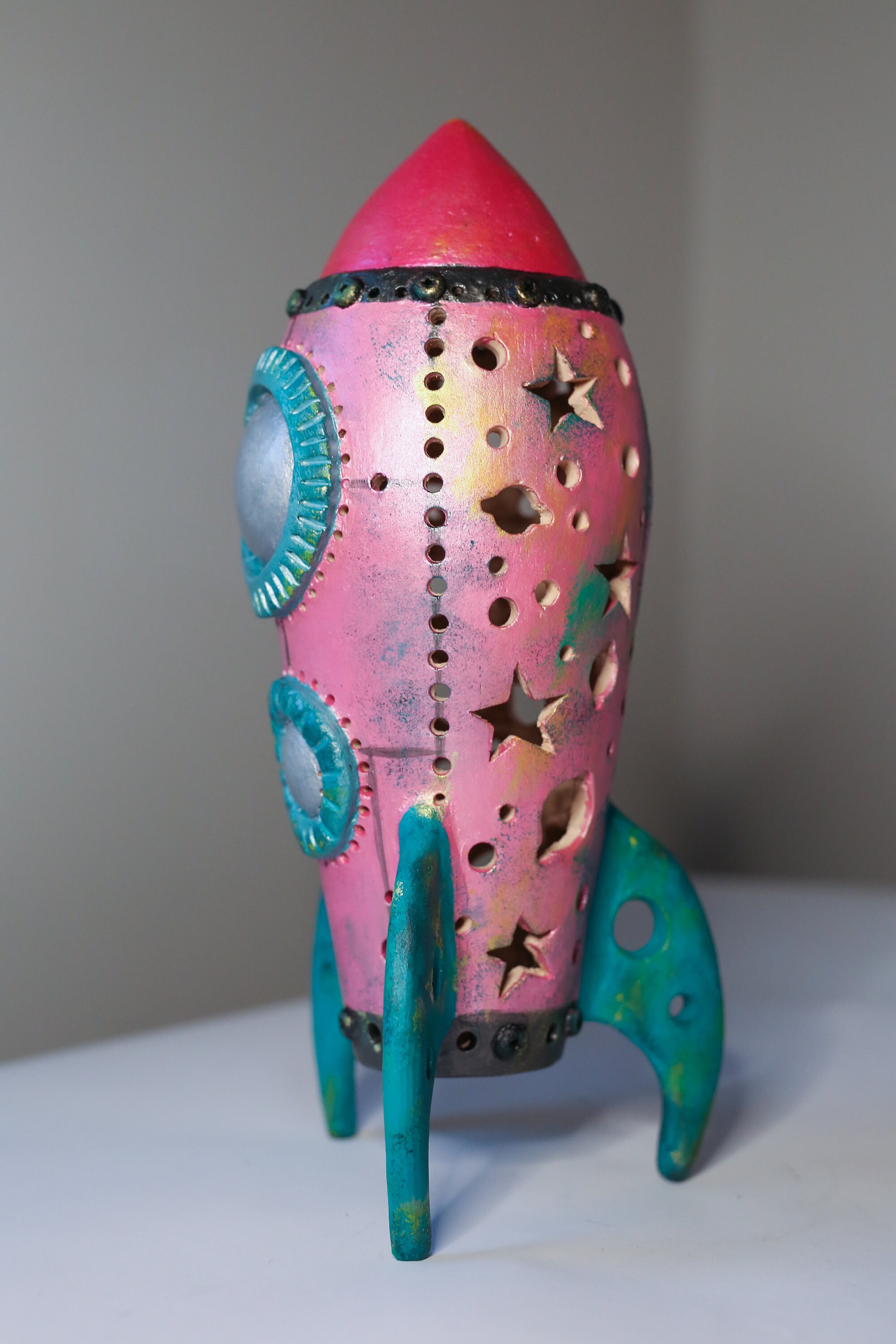 Felix 50s Style Pink Ceramic Rocket Light Sculpture. Perfect - Etsy