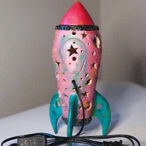 Felix 50s Style Pink Ceramic Rocket Light Sculpture. Perfect Gift for ...