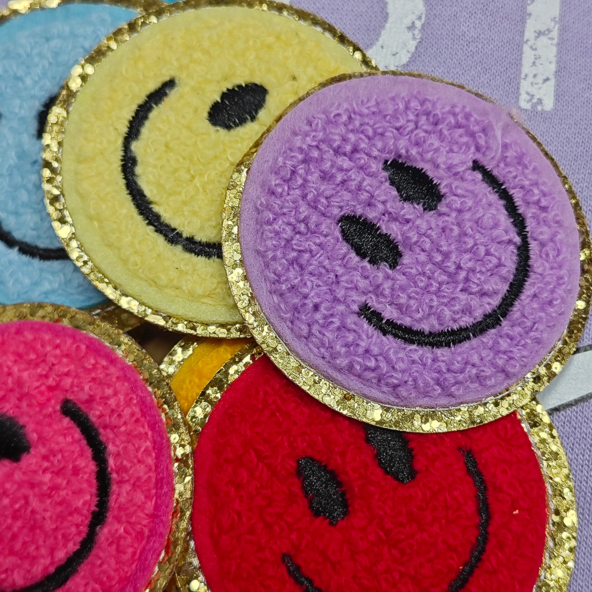 Chenille Smile Patch,chenille Smiley Face Iron on Patch,glitter Happy ...