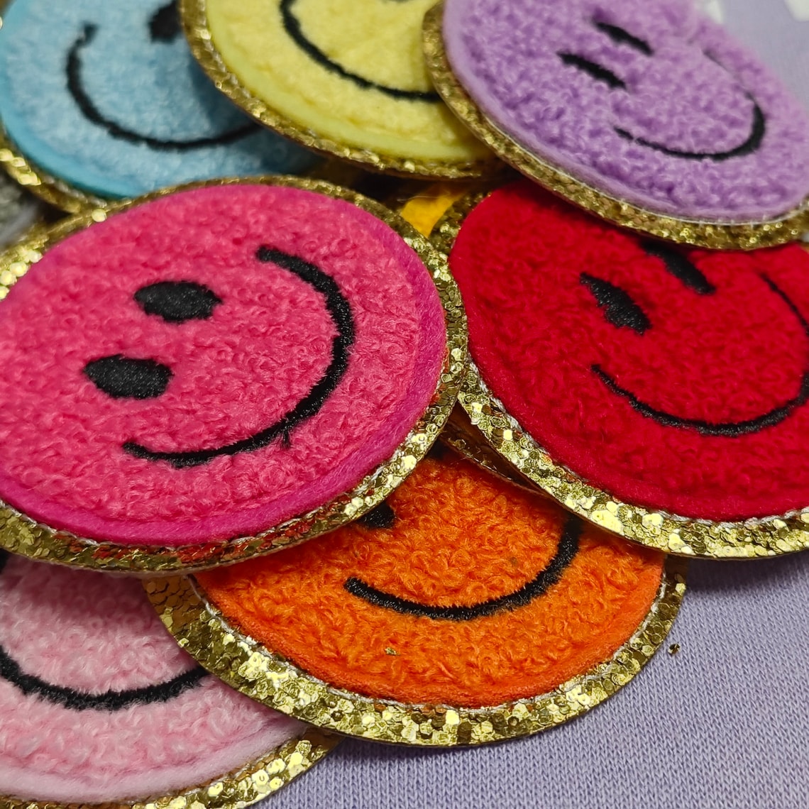 Chenille Smile Patch,chenille Smiley Face Iron on Patch,glitter Happy ...