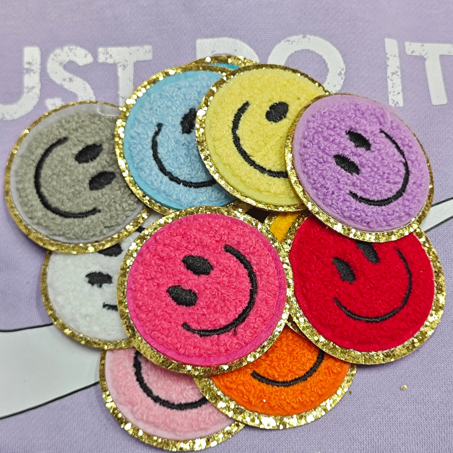 Chenille Smile Patch,chenille Smiley Face Iron on Patch,glitter Happy Face,accessories,preppy ...