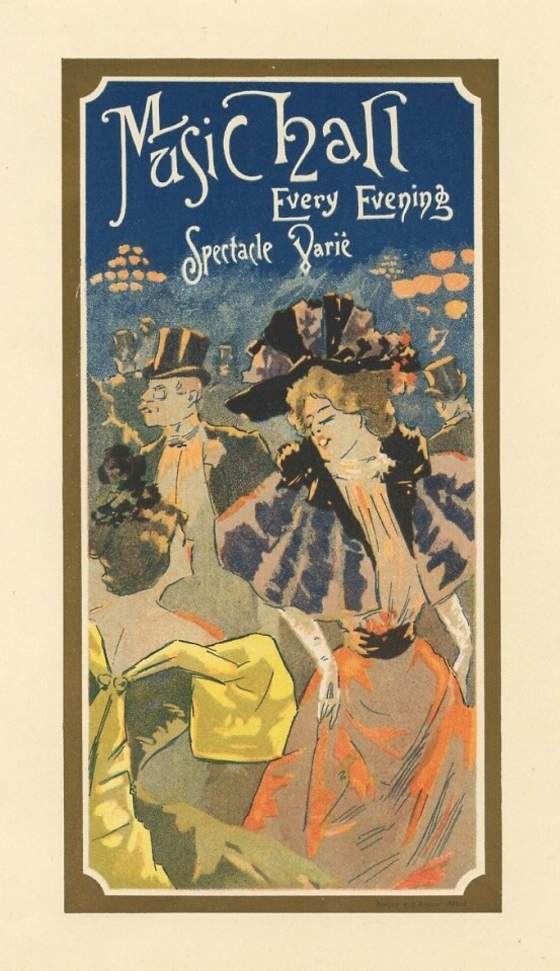 Antique 1897 French Lithograph Poster "music Hall" - Etsy