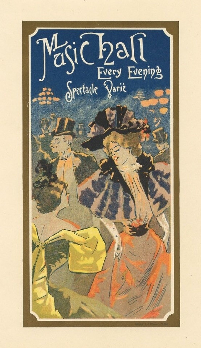 Antique 1897 French Lithograph Poster "music Hall" - Etsy