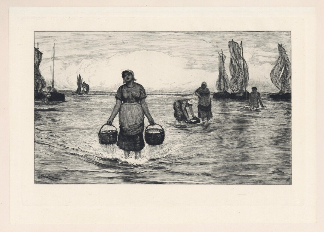 Robert Walker Macbeth "landing Sardines at Low Tide" Original Etching ...