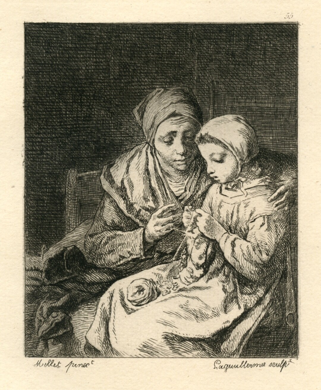 Jean-francois Millet Etching "the Knitting Lesson" - Etsy