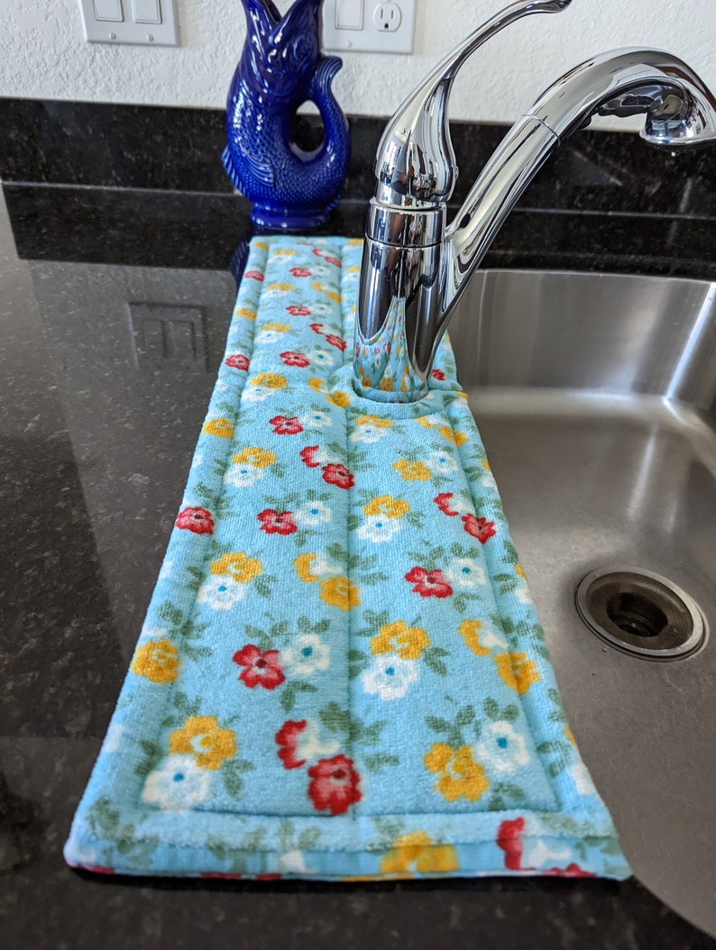 Drip Catcher/sink Drying/splash Mat Blue With Flowers | Etsy