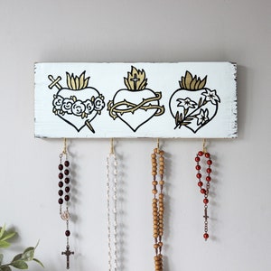 Custom Rosary Holder . Sacred Hearts Hand Painted Catholic Decor ...
