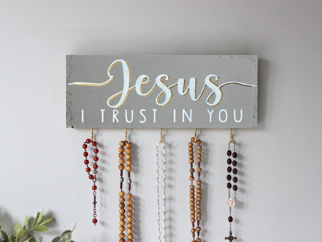 Custom Rosary Wall Holder . Divine Mercy Sign. Farmhouse Rosary Display ...