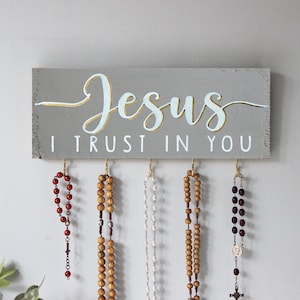 Custom Rosary Wall Holder . Divine Mercy Sign. Farmhouse Rosary Display ...