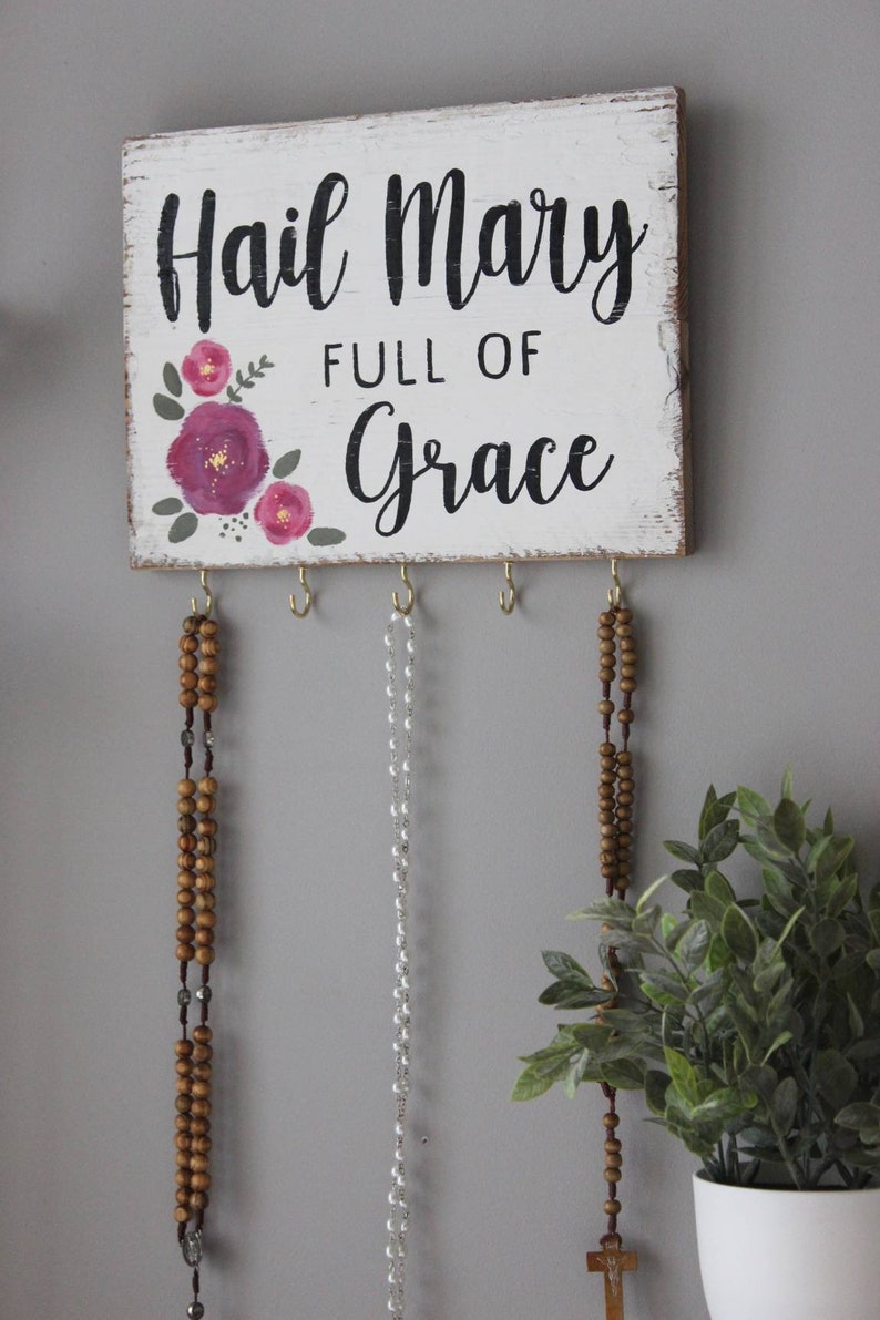 Rosary Wall Holder . Rustic Rosary Display Hail Mary Full of - Etsy