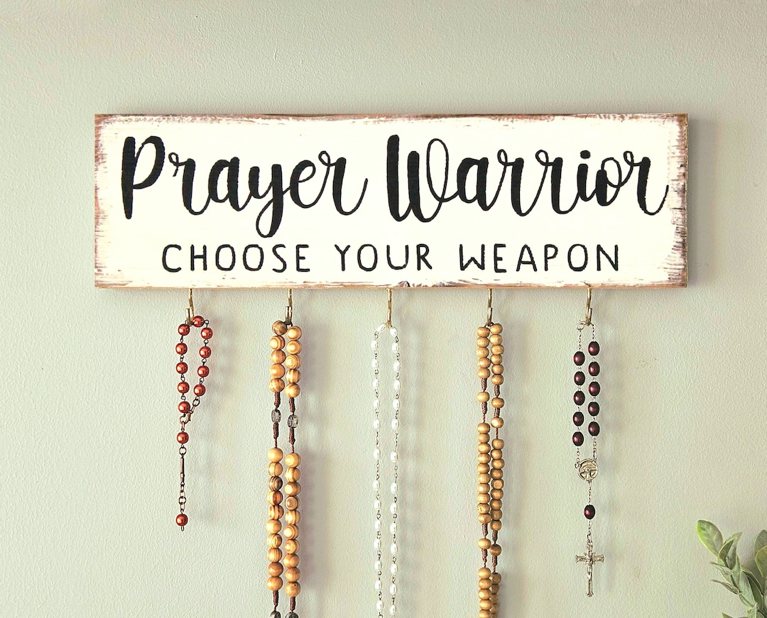 Hand Painted Rosary Holder Prayer Warrior . Farmhouse Catholic . Custom ...