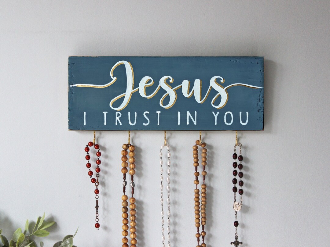 Divine Mercy Rosary Wall Holder . Jesus I Trust in You . Rustic Rosary ...