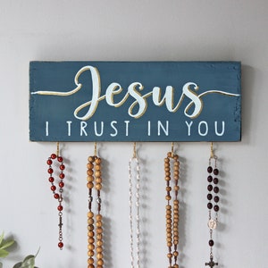Custom Rosary Wall Holder . Divine Mercy Sign. Farmhouse Rosary Display ...