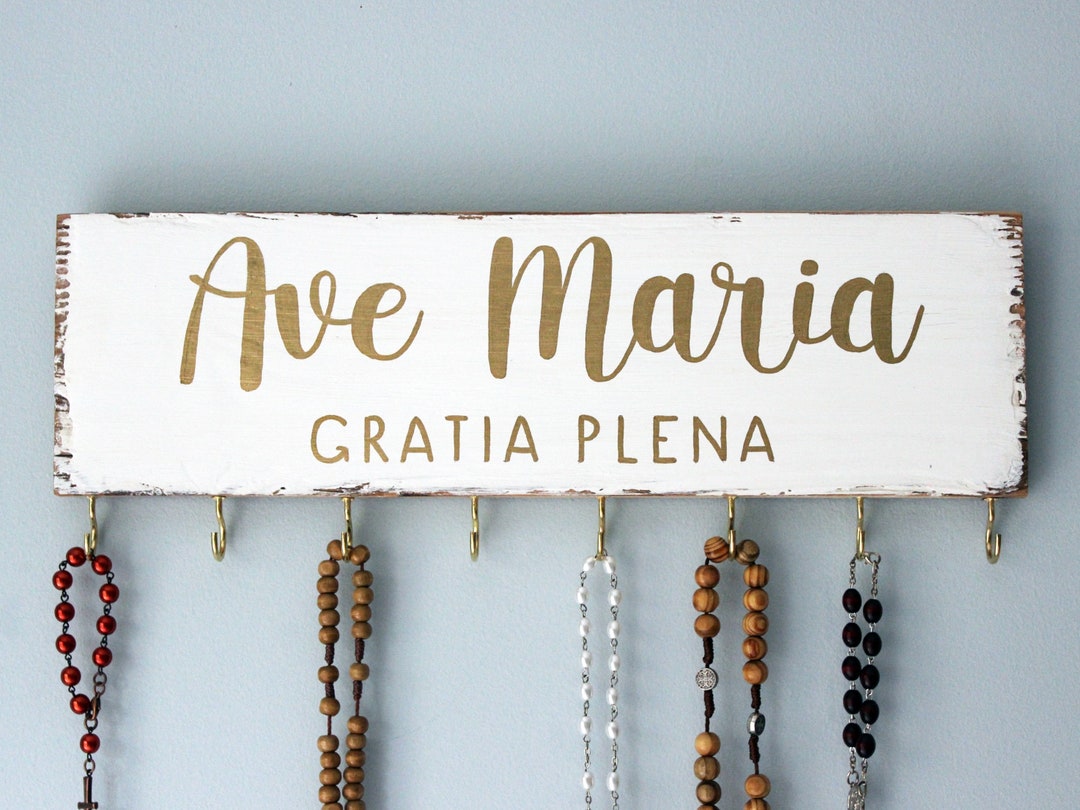 Rosary Wall Hanger . Catholic Mother Gift . Hail Mary Sign . Rustic ...