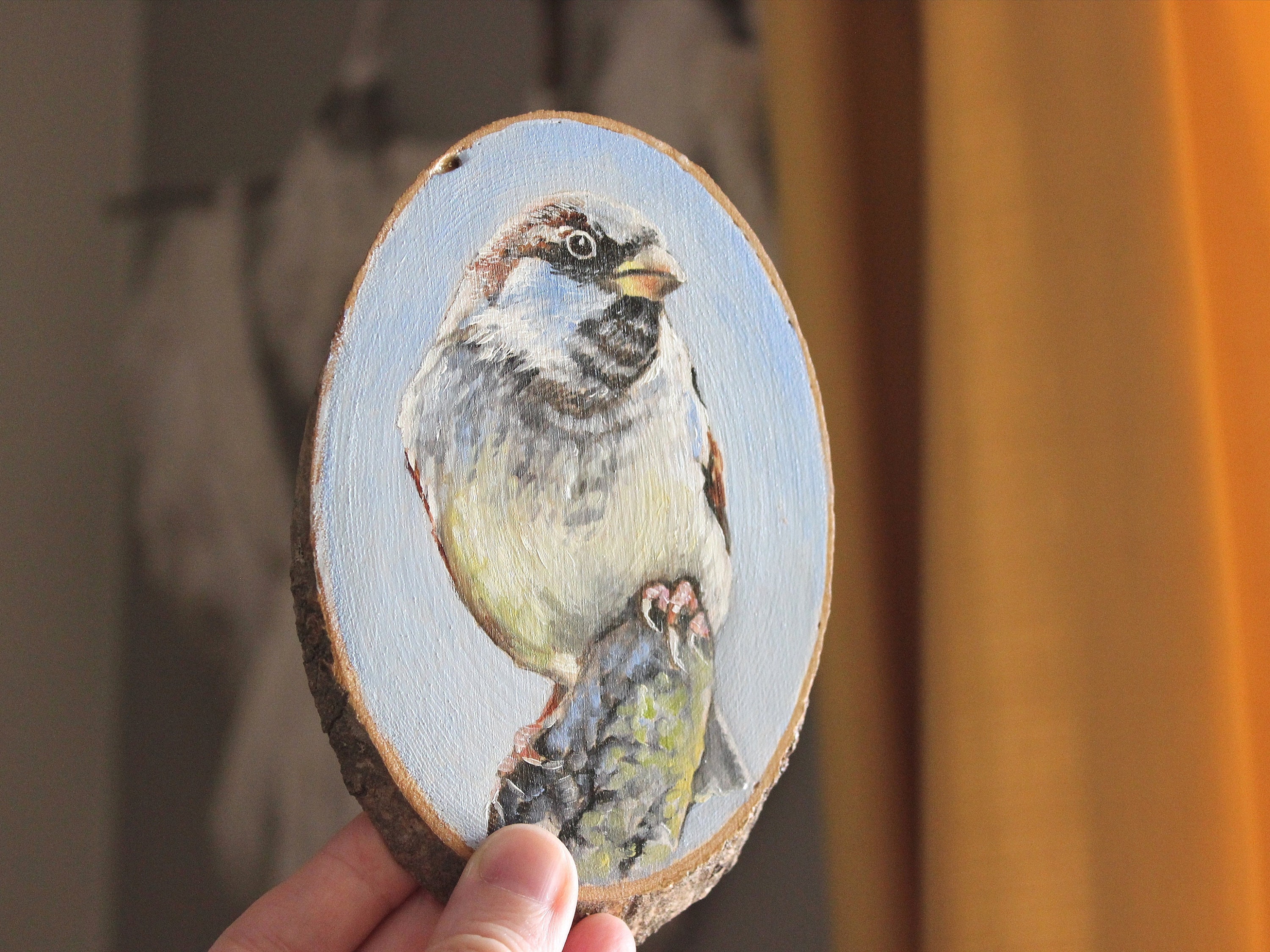 Sparrow Wood Slice Ornament . Bird Cottagecore Decor . Sparrow - Etsy