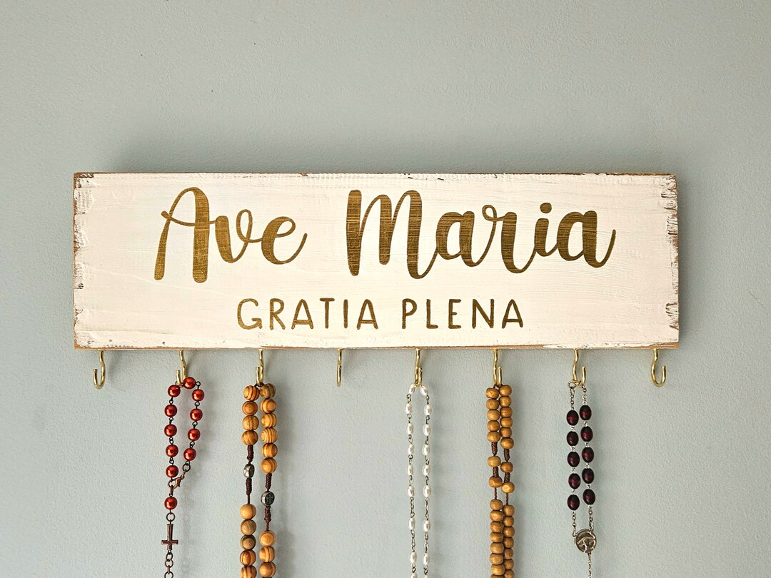 Rosary Hook Birthday Gift . Custom Catholic Gift . Rustic Rosary Hanger ...