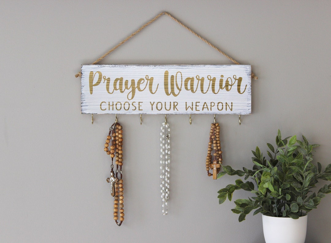 Rosary Holder for Wall . Catholic Gift . Farmhouse Wood Hanger for ...
