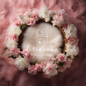 Pink, Mauve and White Floral Basket Newborn Digital Backdrop - Etsy