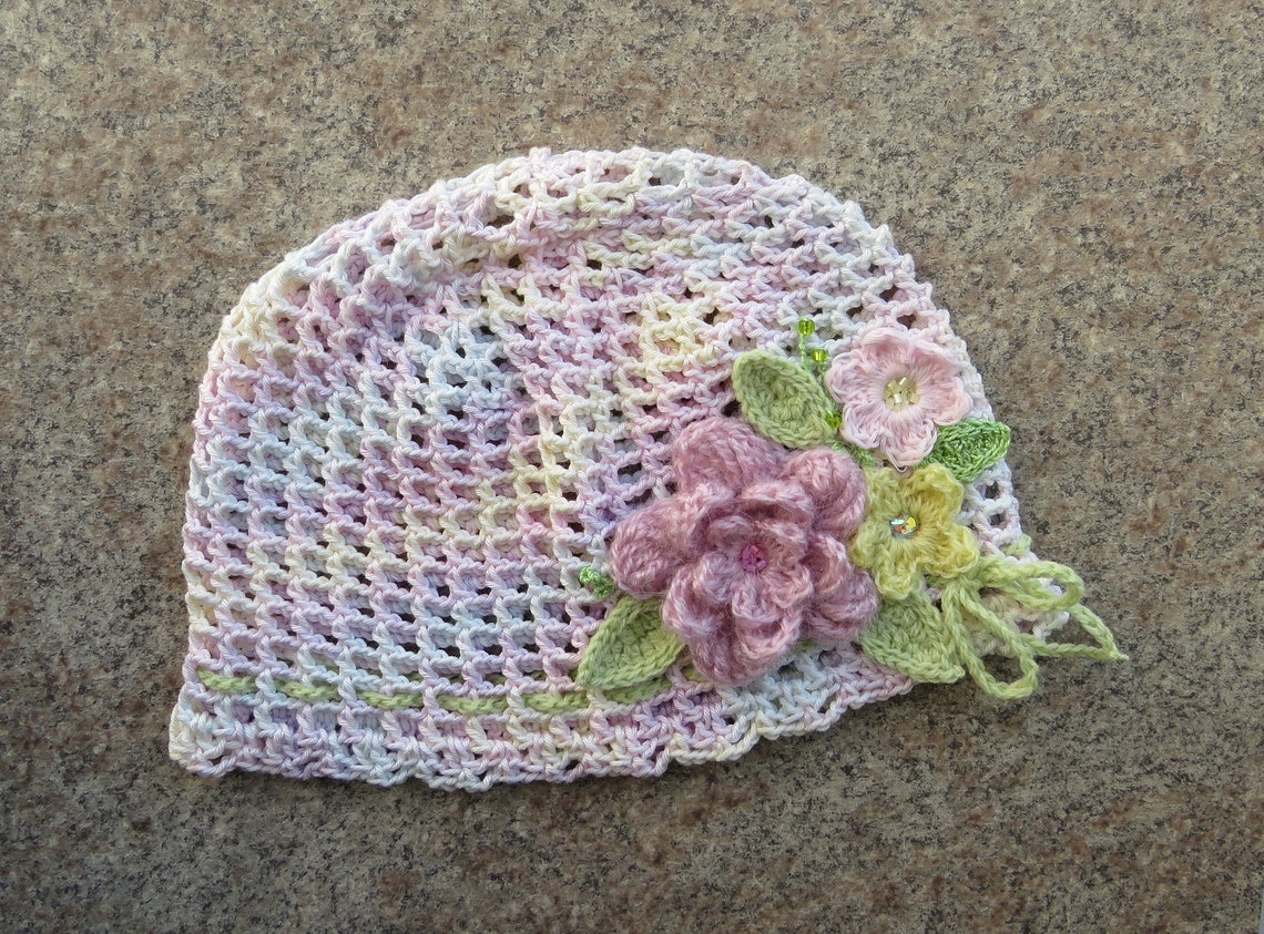 Girl's Knit Hat With Flowers Crochet Summer Beach Hat - Etsy