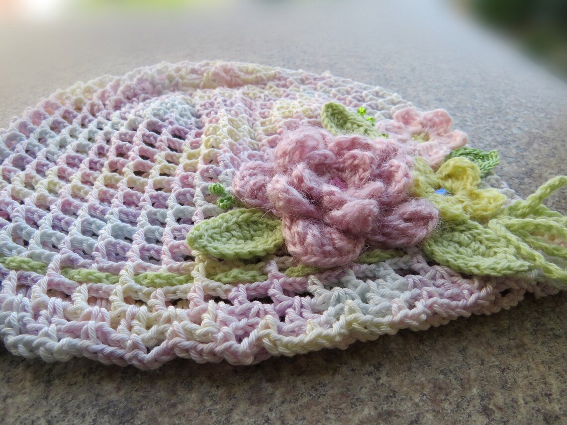 Girl's Knit Hat With Flowers Crochet Summer Beach Hat Floral Beanie ...