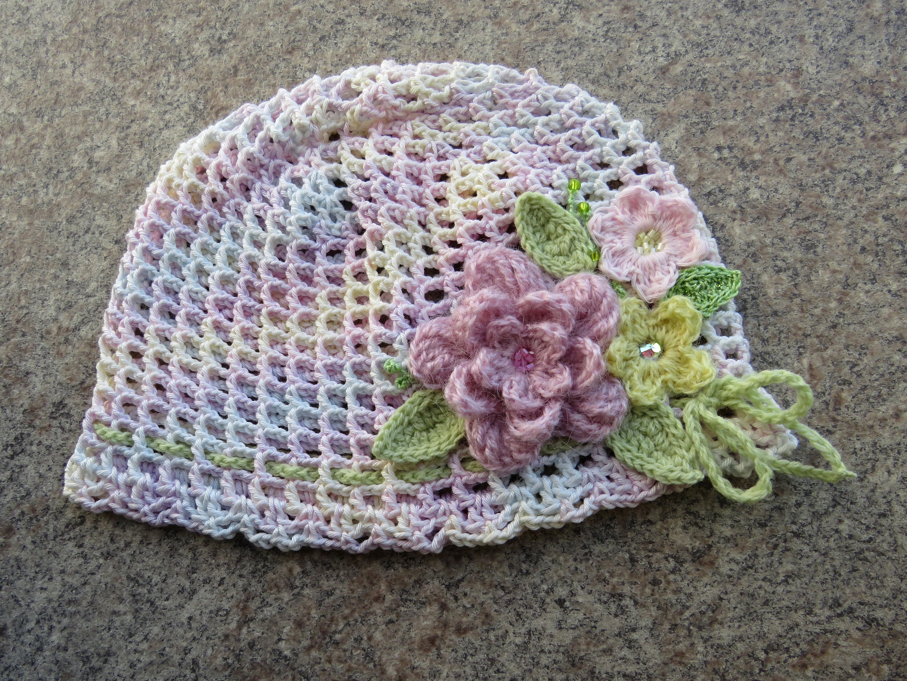 Girl's Knit Hat With Flowers Crochet Summer Beach Hat Floral Beanie ...