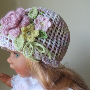 Girl's Knit Hat With Flowers Crochet Summer Beach Hat Floral Beanie ...