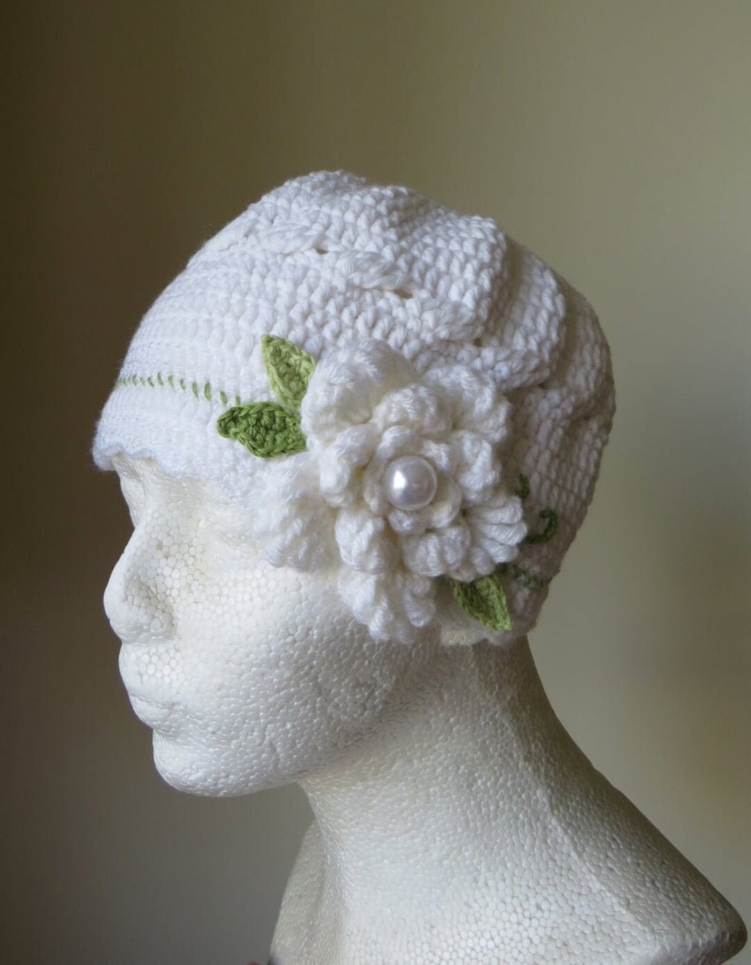 Girl's Crochet Flower Hat: White Floral Knit Beanie - Etsy