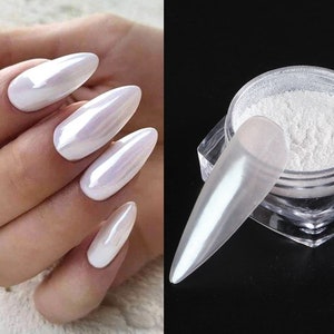 White Pearl Nail Mirror Pearlescent Chrome Powder Sheer Dust Nails High ...
