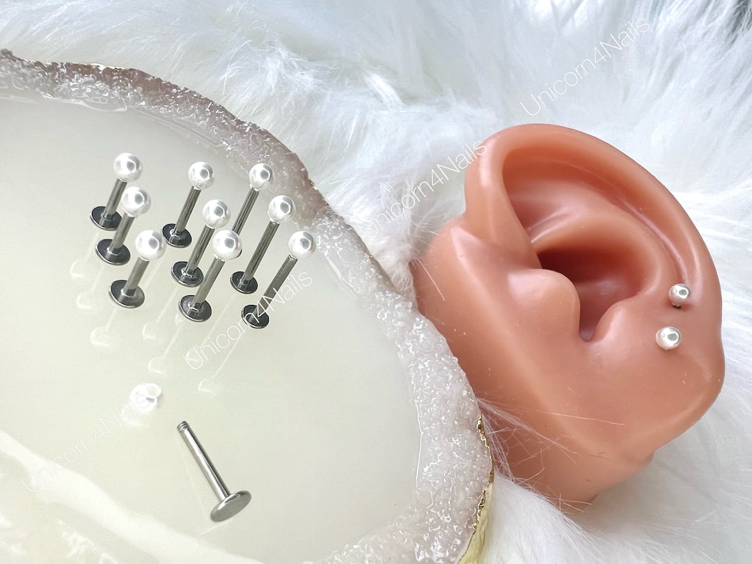 Cartilage Earrings Silver Stud Pearl Gem Flat Disc Back Tragus Nose ...