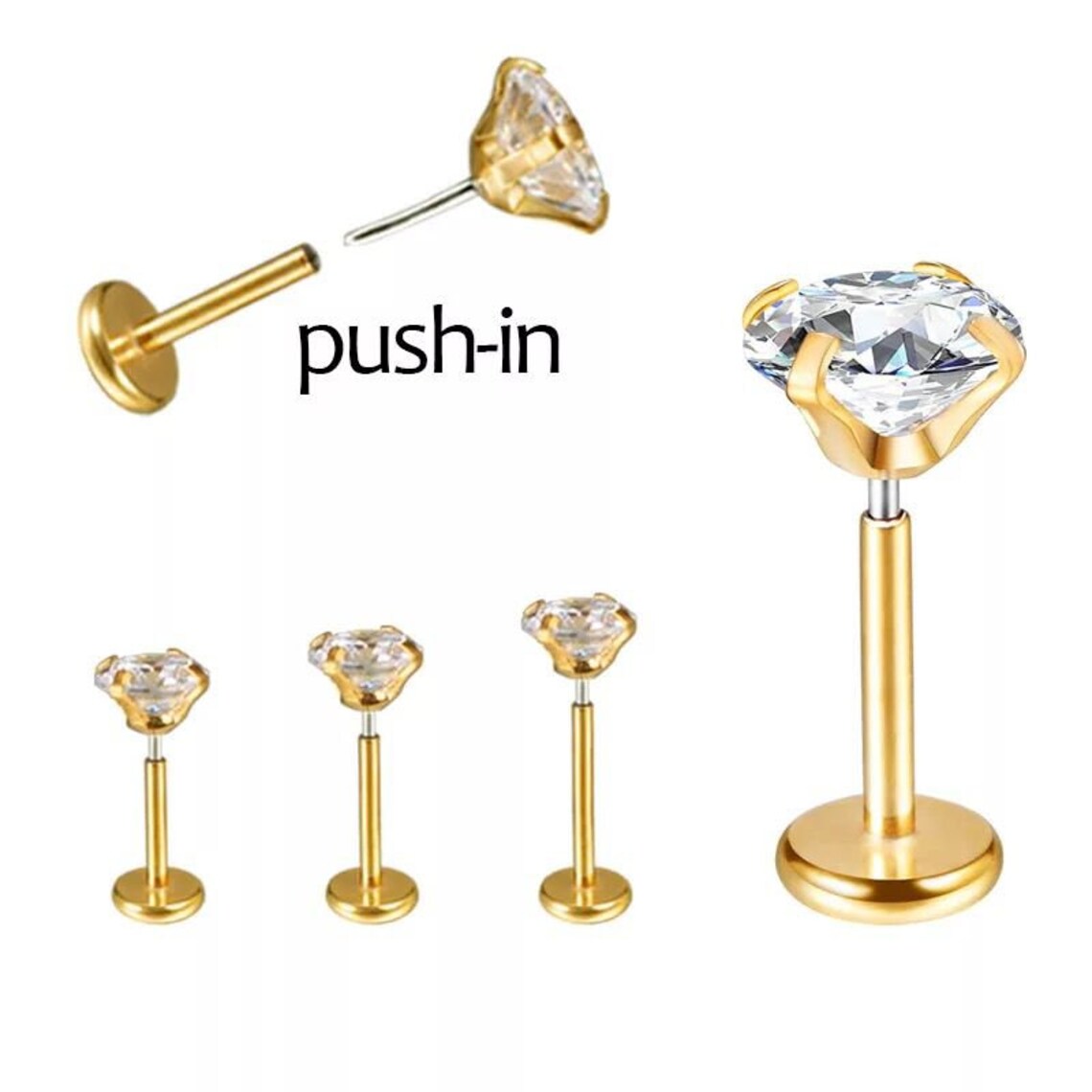 20G Cartilage Piercing Stud Push in Pin 6mm 8mm Bar Clear Gem - Etsy UK