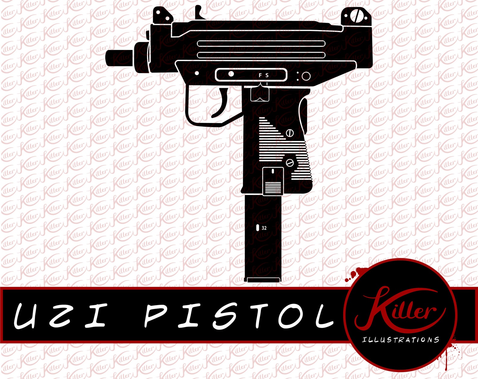 UZI Pistol Gun Vector SMG Clip Art Firearm Cut File - Etsy